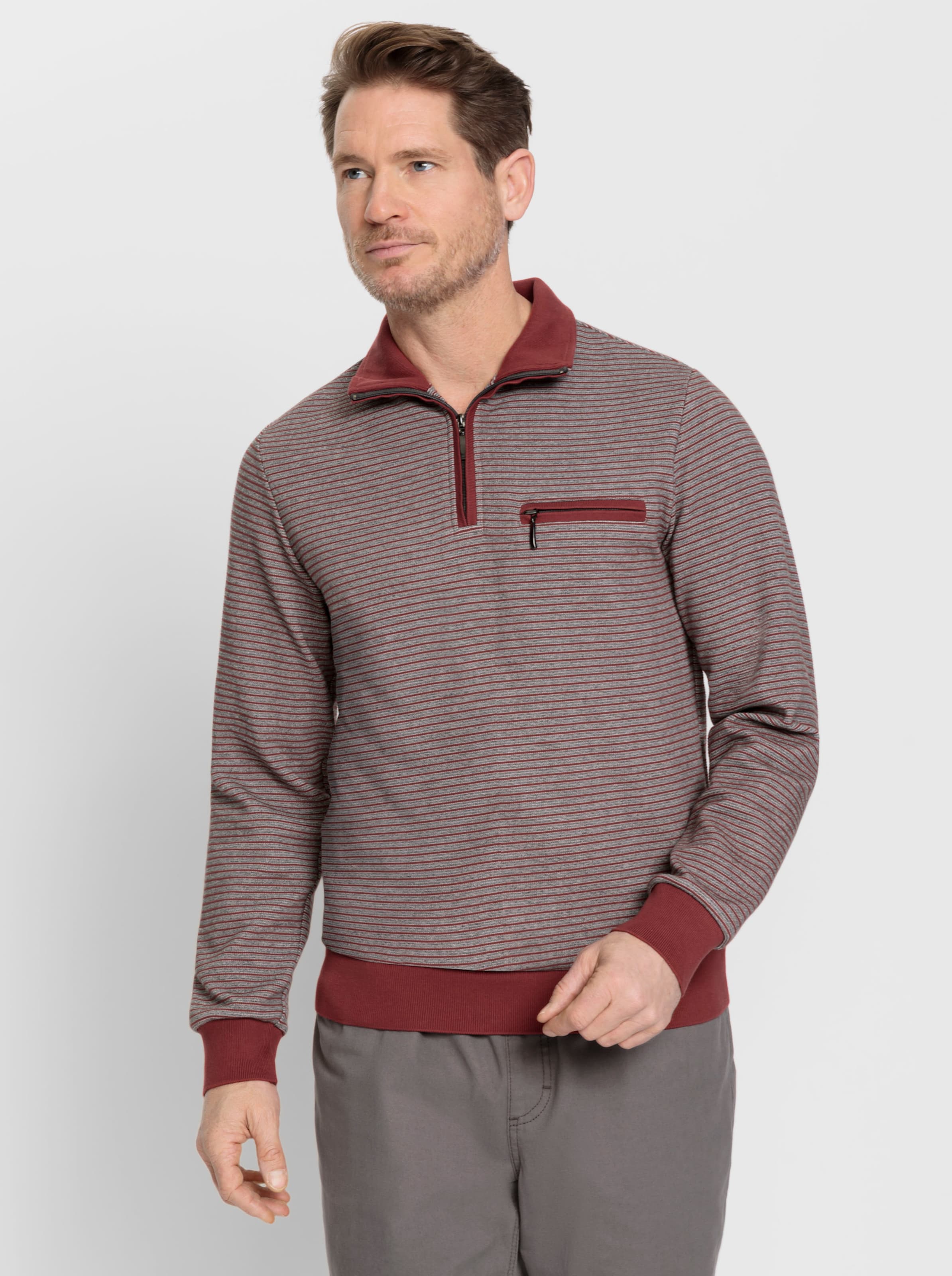 Marco Donati Longsleeve in roodbruin gestreept | Witt