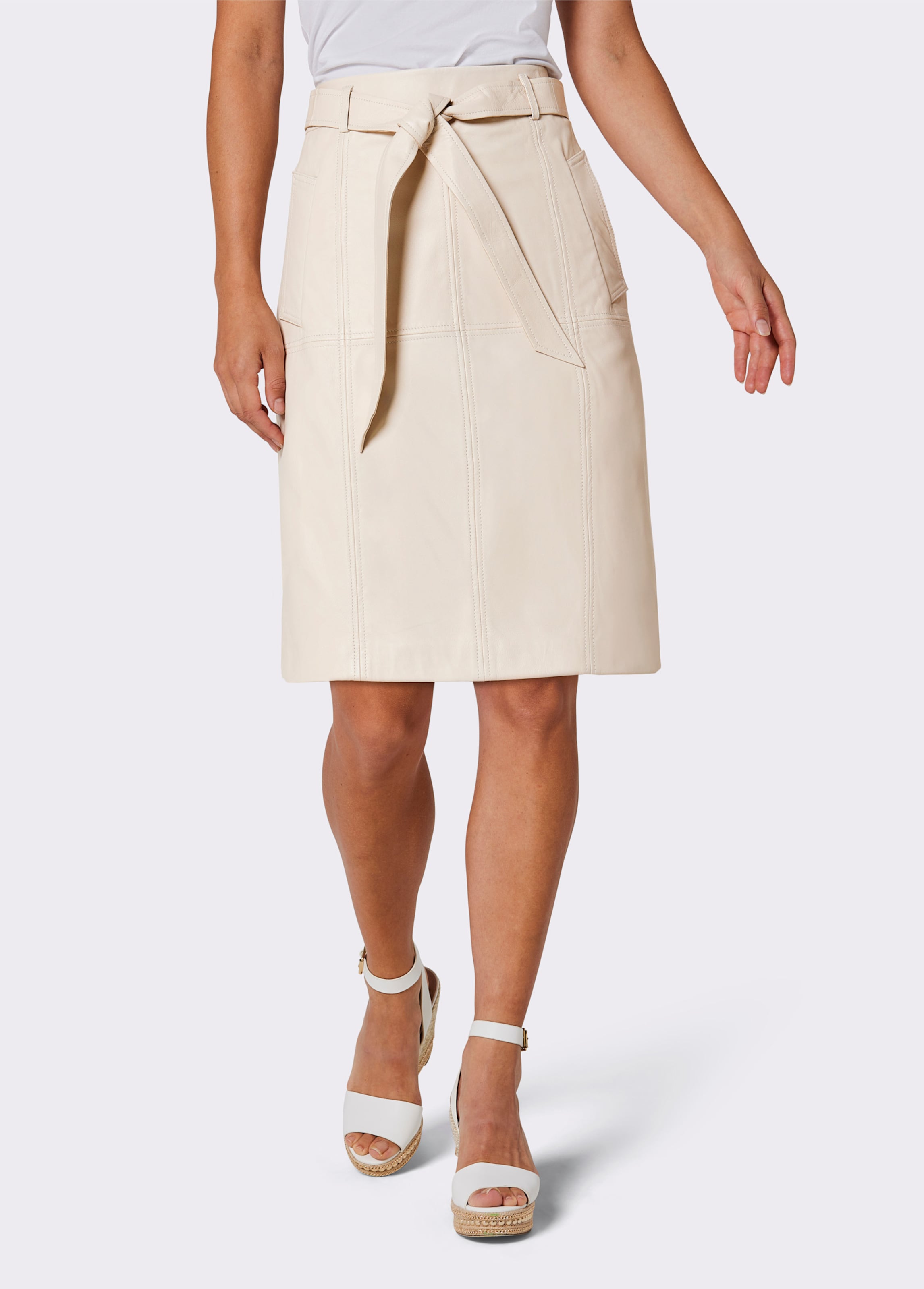 CREATION L PREMIUM Leren rok in ivoorkleur | Witt