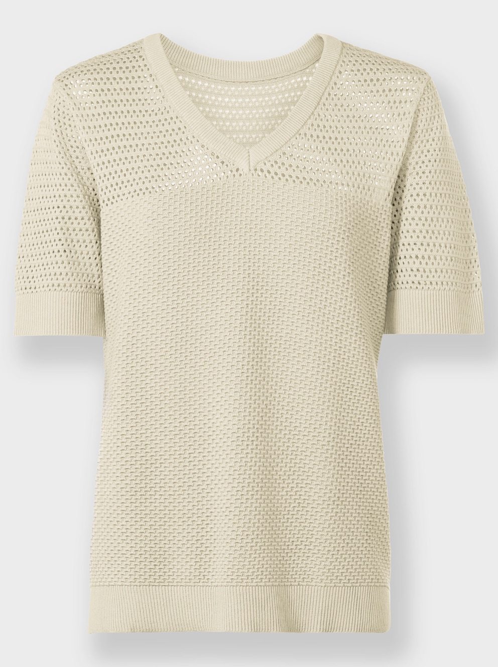 Kurzarmpullover mit seitlichen Schlitzen in champagner | Witt