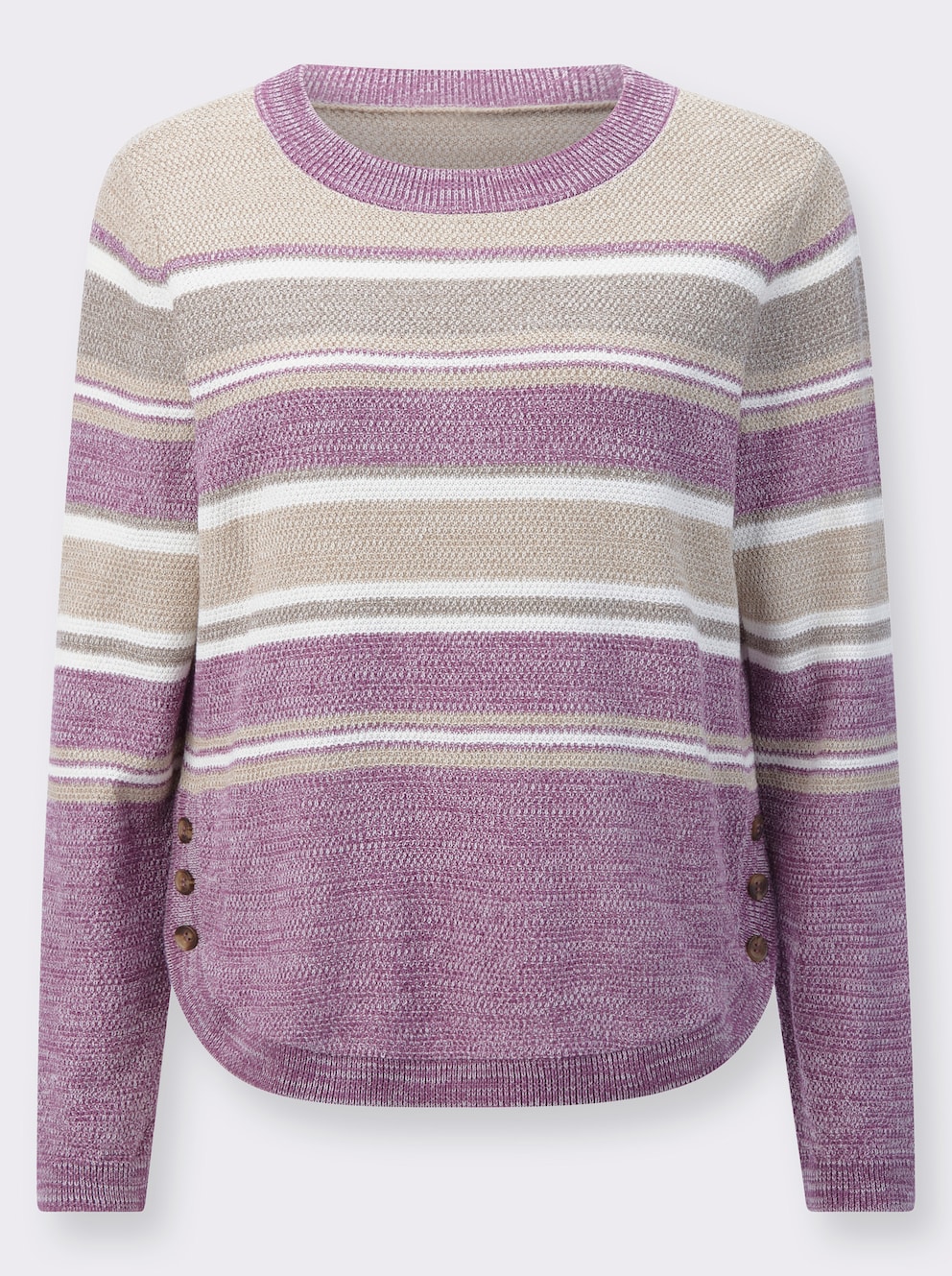 Pullover met lange mouwen en sierknopen in paars/sesam gestreept | Witt