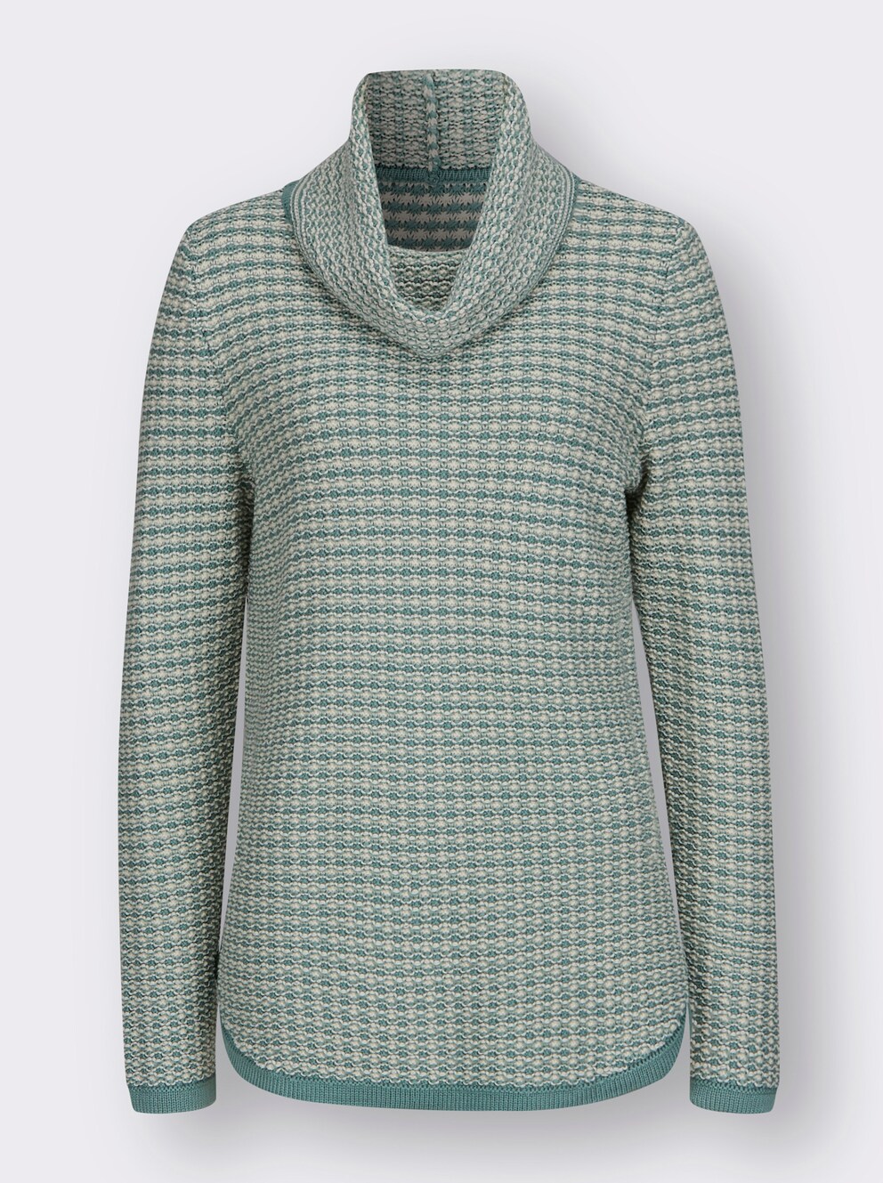 Rollkragenpullover mit abgerundetem Saum in jade-ecru-gemustert | Witt