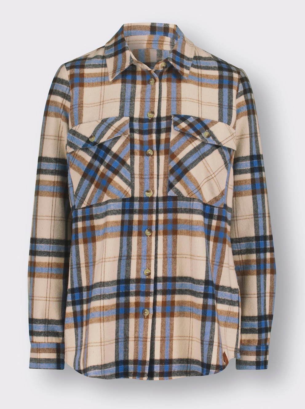 Flanellen blouse met meerkleurige geweven ruit in mediumblauw/ivoor ...