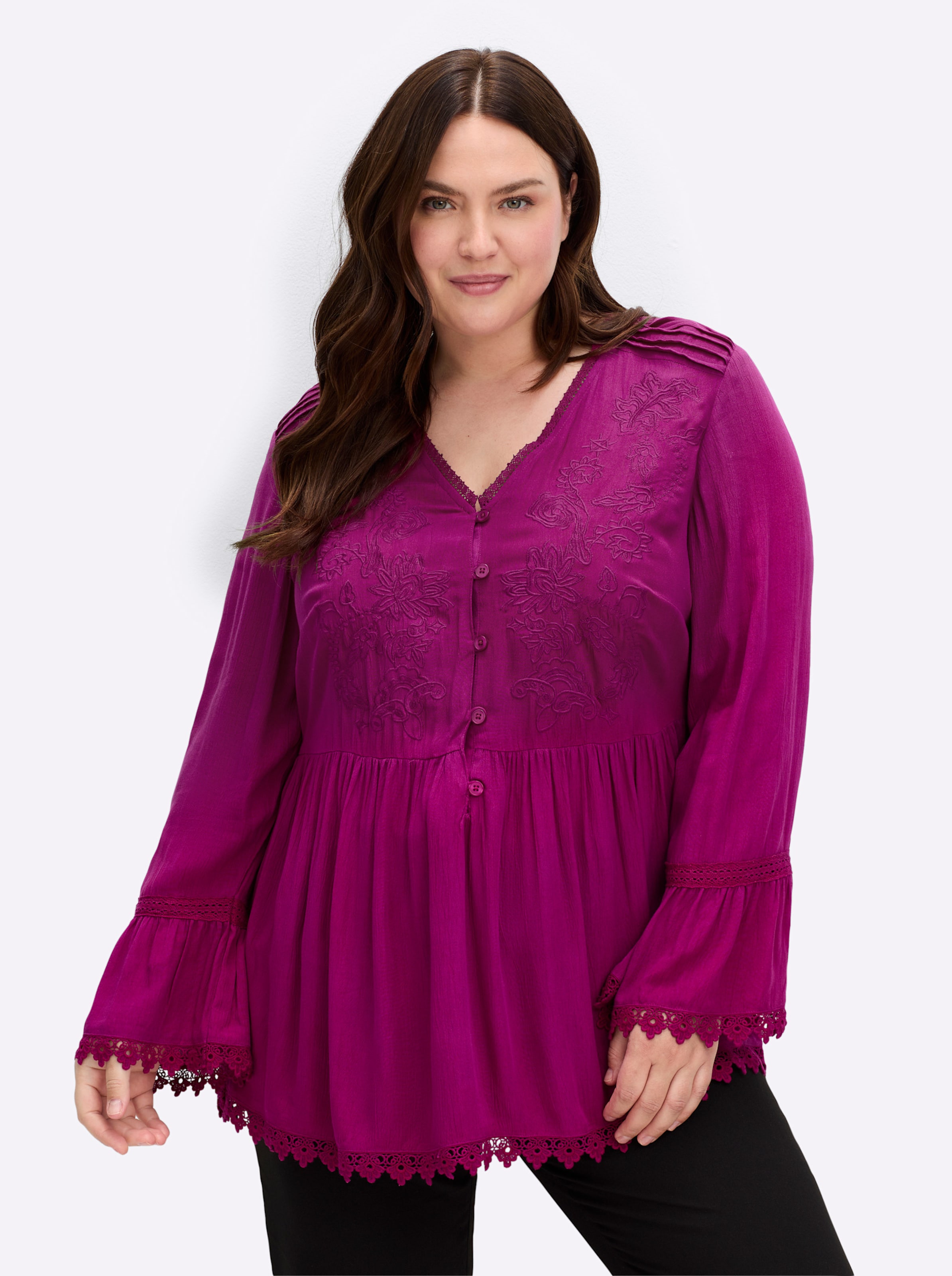 sheego by Joe Browns Tunika mit Stickereien und Spitze in magenta | heine