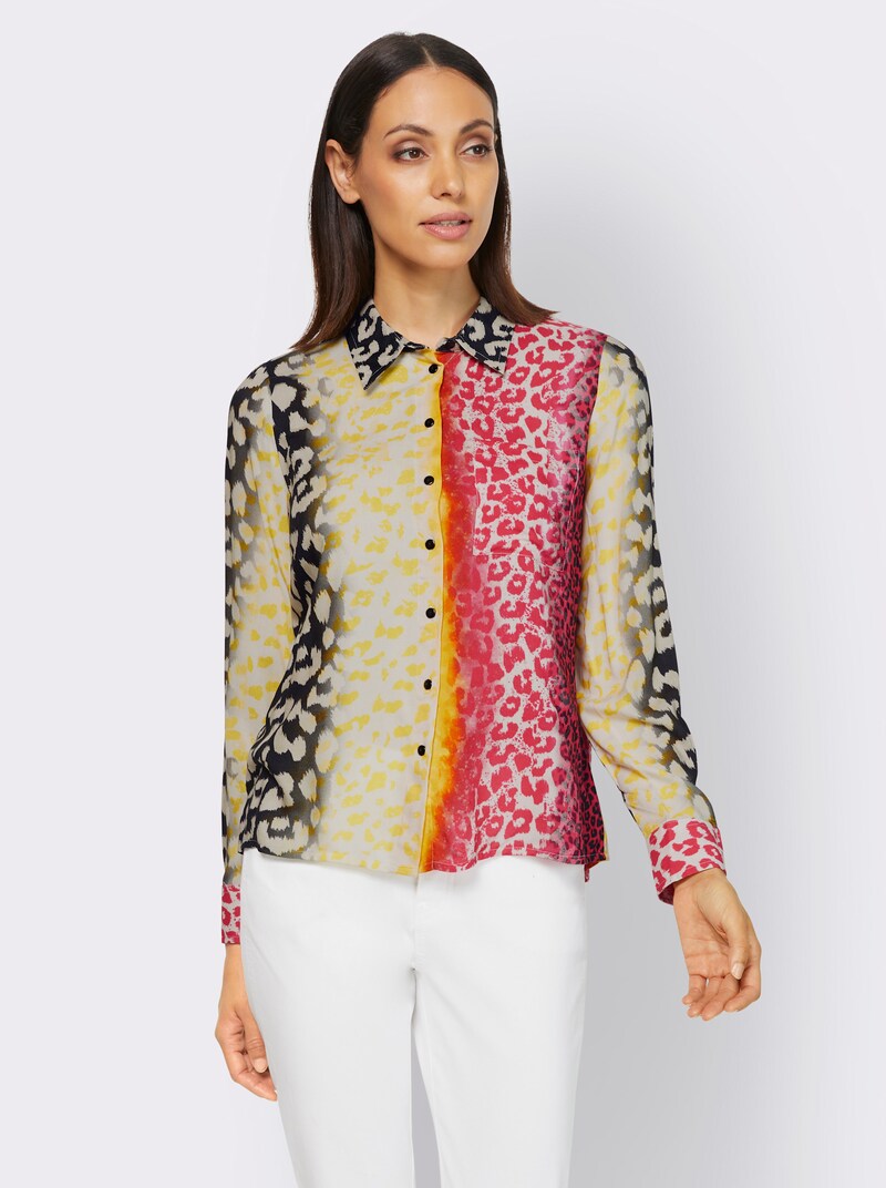 heine Overhemdblouse in pink/zwart bedrukt | heine