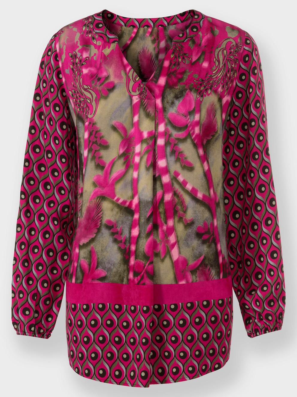 heine Blouse met print en met elastiek in de mouwboord in pink/kaki ...