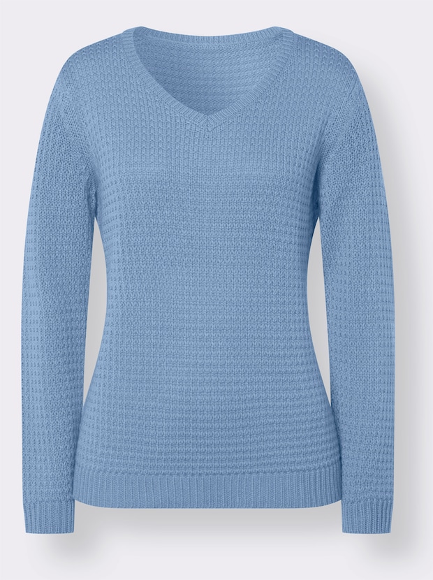 Langarm-Pullover mit Struktur-Strickmuster in eisblau | Witt