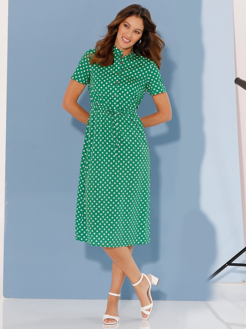 A-linjeklänning i gräsgrön-vit-prickig | Your Look... for less!