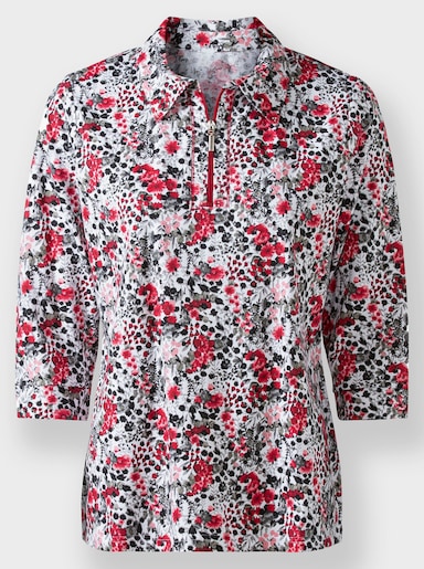 Poloshirt mit Glitzer-Details in rot-ecru-bedruckt | Witt