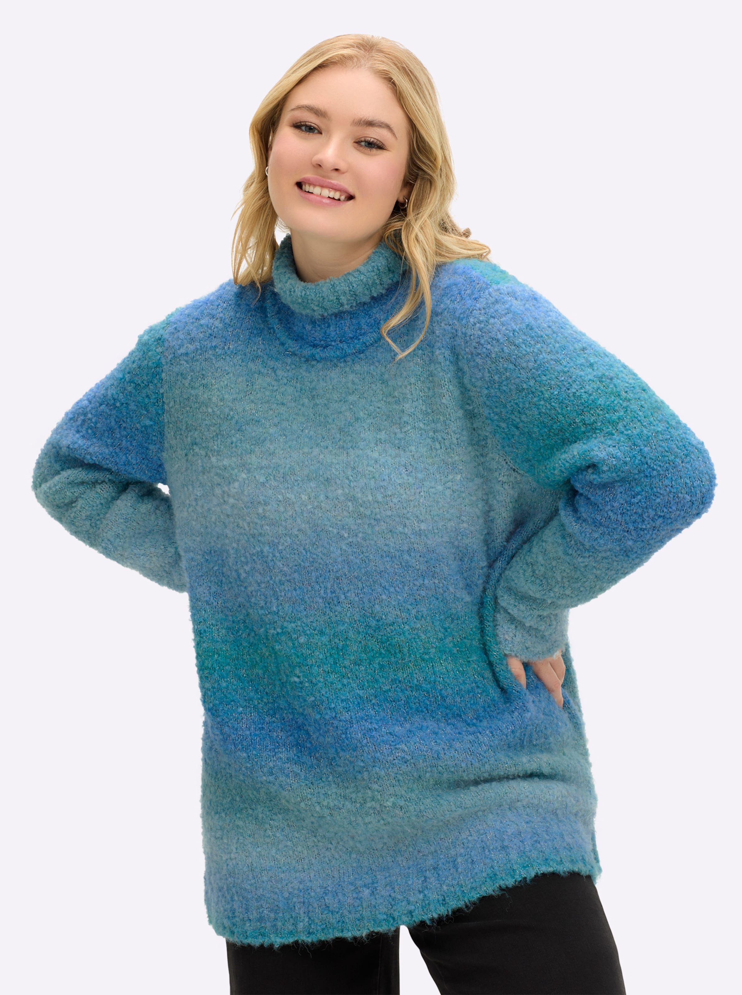 sheego Pullover met strepen en glanseffect in topaas/jeansblauw ...