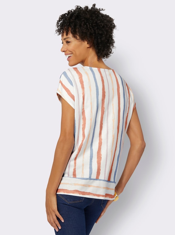 Rundhalsshirt mit Längsstreifen-Muster in ecru-papaya-gestreift | Witt